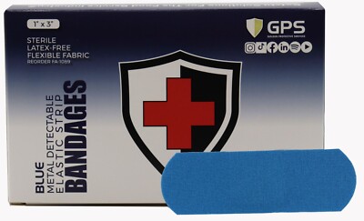 GPS Blue Metal Detectable Elastic Strip Bandages, 1" x 3", Sterile, 100 ...