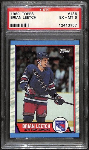 1989 Topps Brian Leetch Rookie RC #136 PSA 6 EX-MT HOF New York Rangers ...