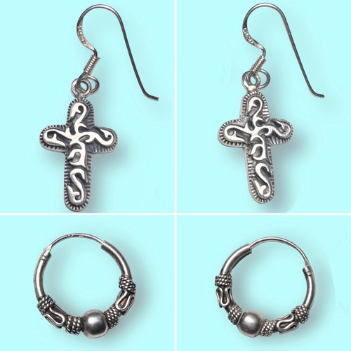 MC 925 Sterling Silver Celtic Earrings Lot Ball Hoop & Fish Hook Cross ...