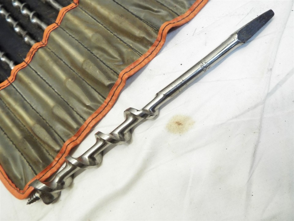 Vintage Peerless Brace Auger Drill Bits Wood Working Tool in Roll ...