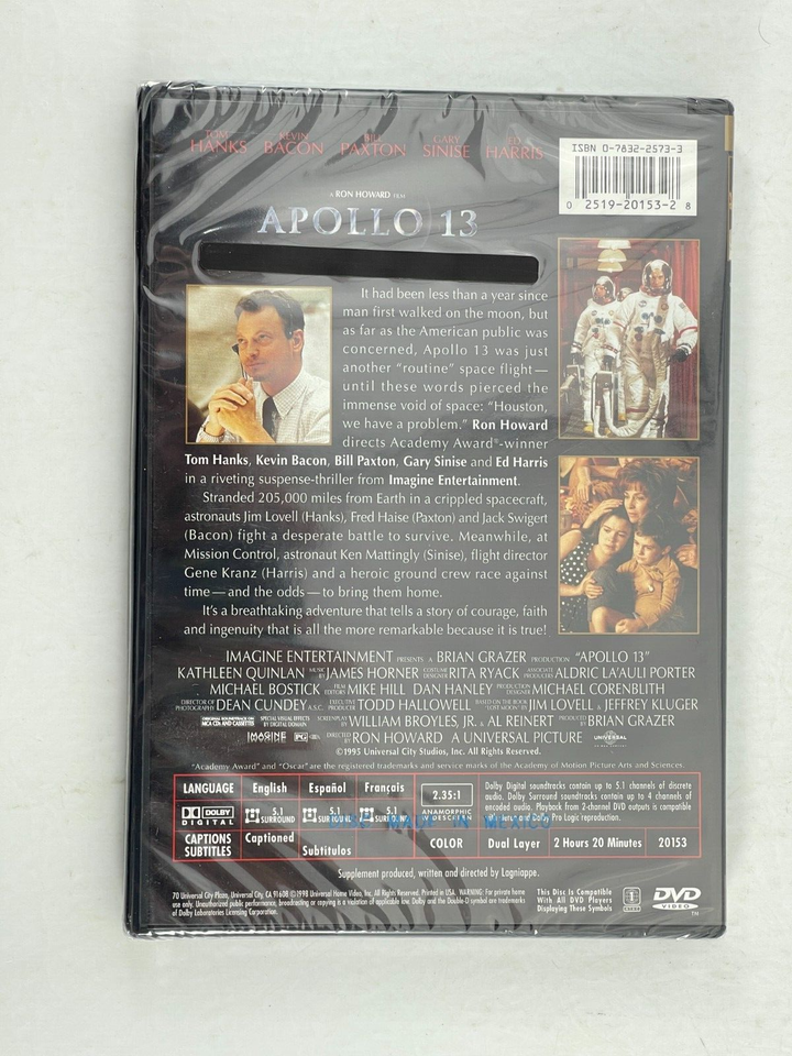 Apollo 13 Tom Hanks Kevin Bacon Bill Paxton Ed Harris DVD Movie - NEW ...