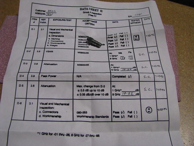 AEROFLEX ATTENUATOR # M3933/25-78N NSN 5985-01-352-8553 10DB 2WATTS for ...
