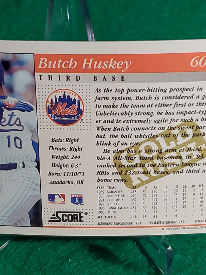 1994 Score Gold Rush Butch Huskey #605 New York Mets Rookie Prospect | eBay
