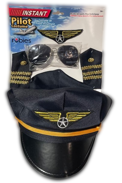 INSTANT PILOT KIT Hat Epaulets Wing Patch Sunglasses Adult Costume ...