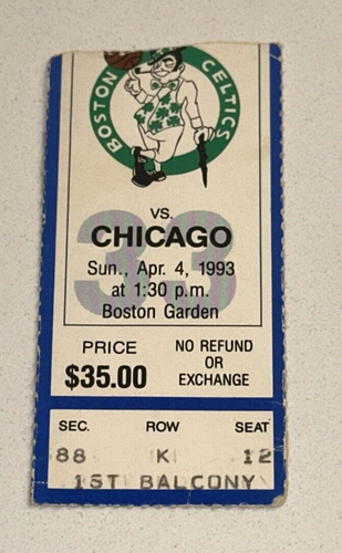 1993 Chicago Bulls Celtics NBA Ticket Stub Michael Jordan at the Boston ...