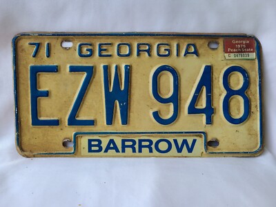 Vintage 1971 Georgia Barrow County License Plate 0522 | eBay