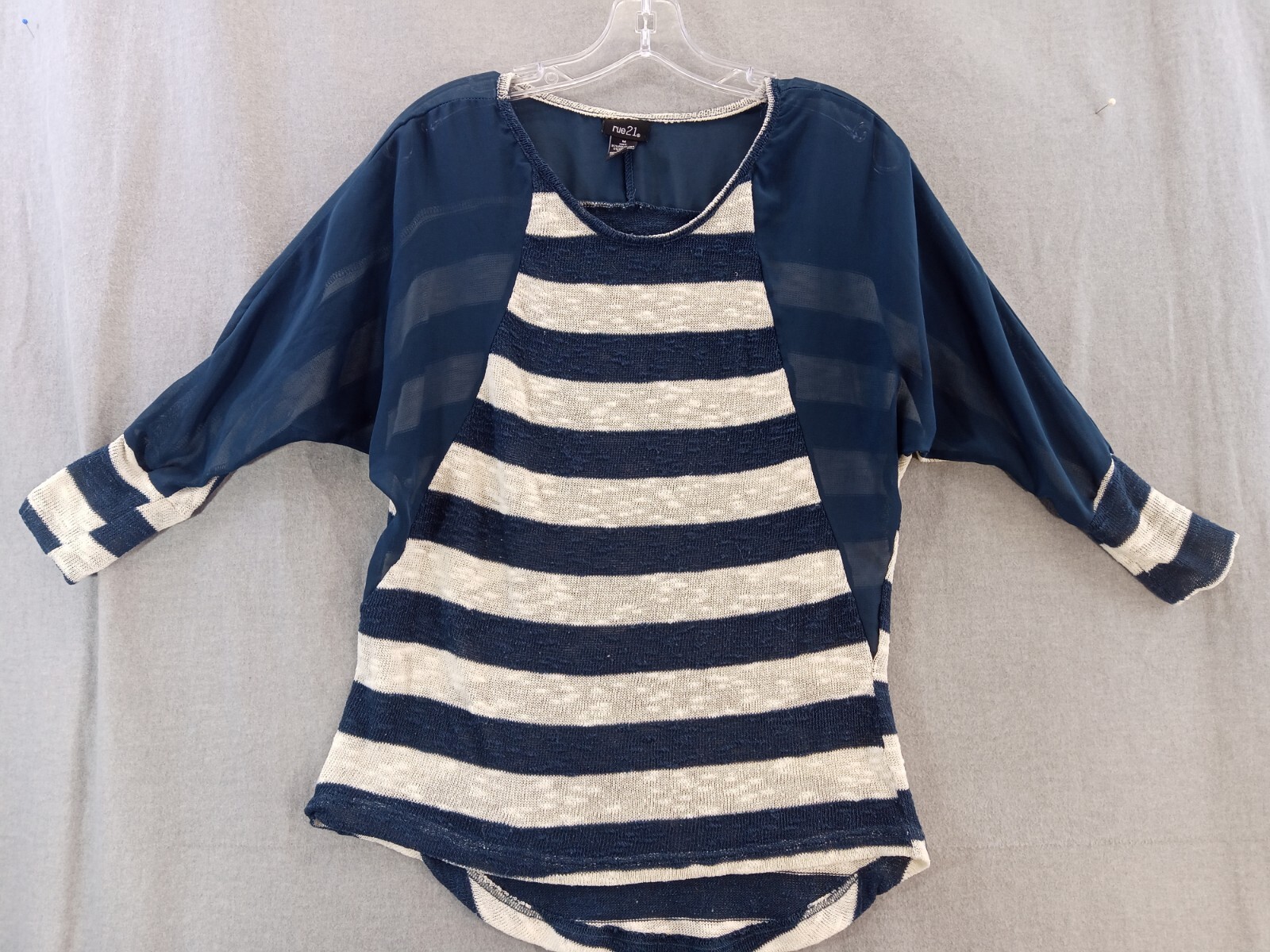 Rue 21 shirt Women medium Blue 3/4 sleeve Round Neck sheer sleeve ...