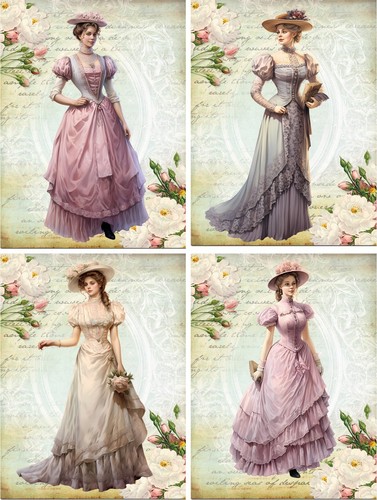 Victorian Vintage Women Fashion 8 glossy blank note cards with ...