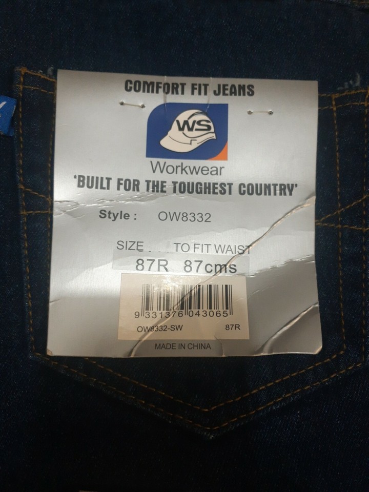 WS Workwear Comfort Fit Men Jeans Size 87R Blue Denim Straight Leg | eBay