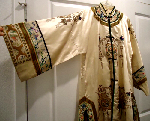 Vintage Antique Chinese Qing Dynasty Embroidered Silk Robe Lined | eBay