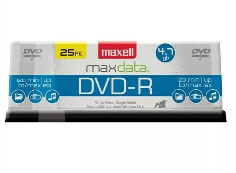 25 PK Maxell Maxdata DVD-R, 4.7 gb, 120 min, One Time Recording with ...