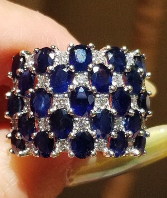 Designer Wide Dark Blue Diamond Heavy 14k gold ring | eBay
