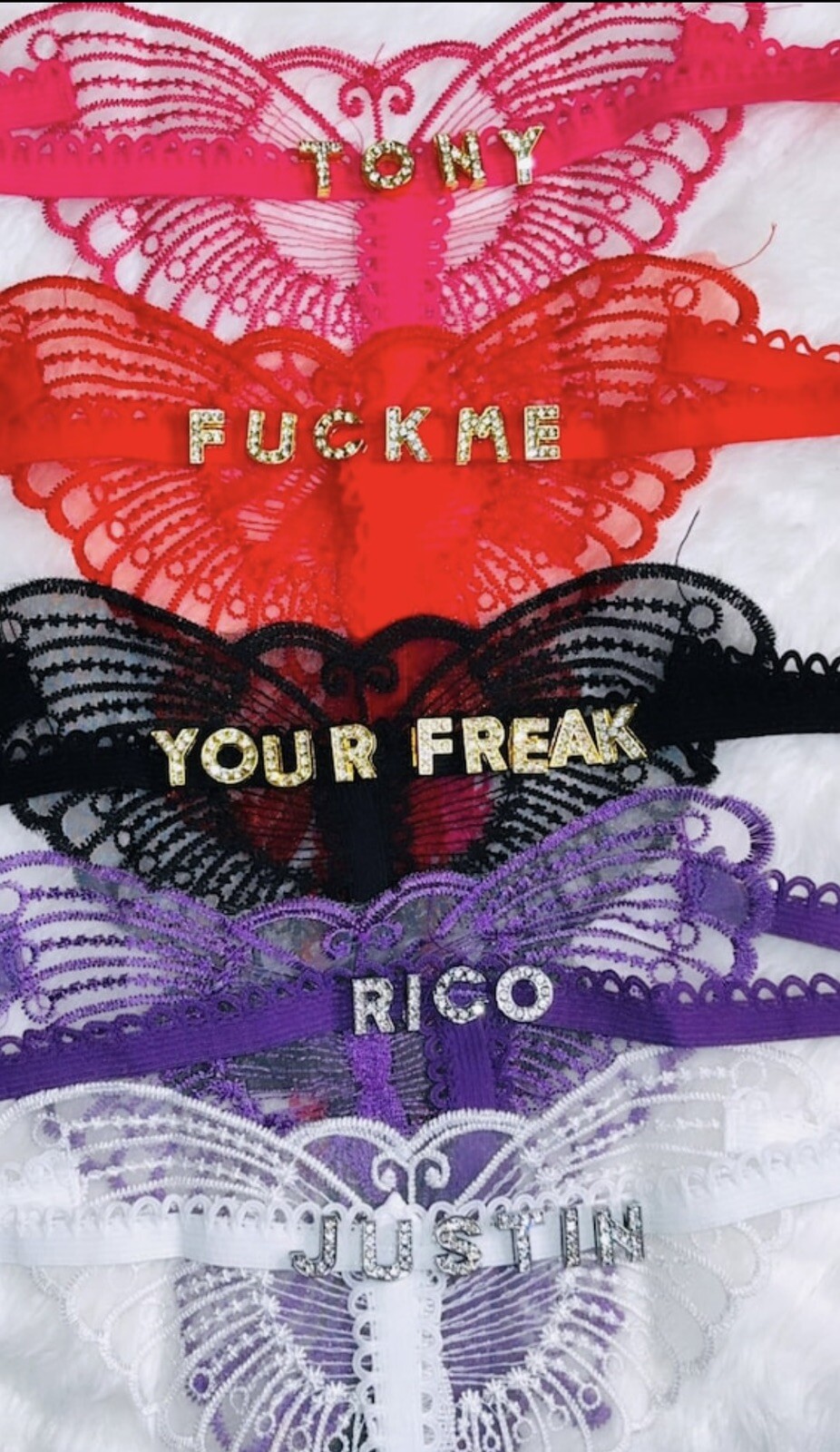 Personalized Custom Name Phrase Butterfly Crotchless Mesh Thong Panty ...