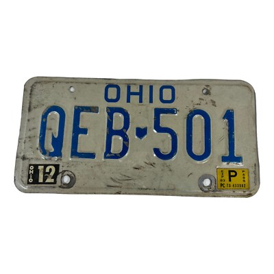 Ohio Auto License Plate Tag 2012 QEB 501 Blue White Man Cave Rustic ...