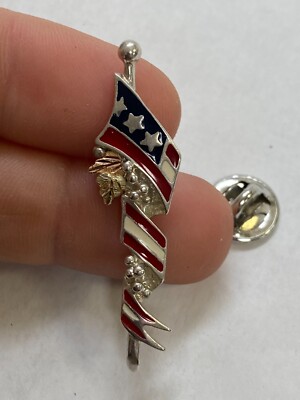 Sterling Silver & 12k Gold Leaf American Flag Label Pin PRELOVED! F304 ...