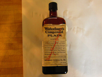 vintage antique Waterbury's Compound plain quack medicine, dark bottle ...