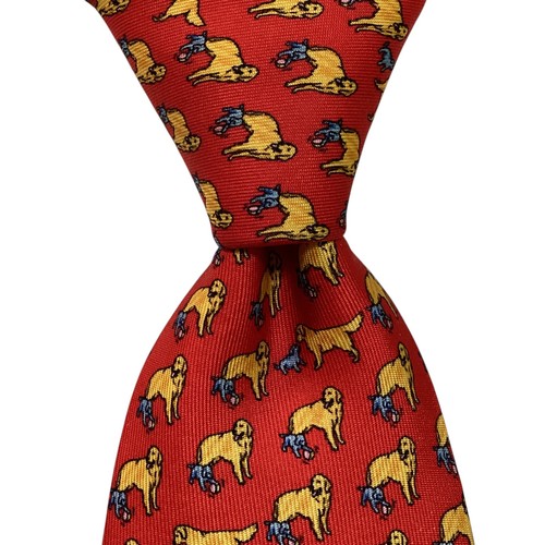 THATCHER SPRING Mens 100% Silk XL Necktie USA Designer Animal DOG Red ...