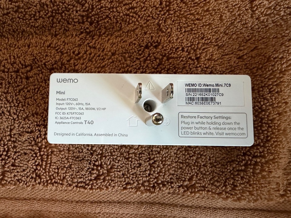 WeMo WiFi Enabled Mini Smart Plug - White (F7C063) Apple Homekit, Alexa ...