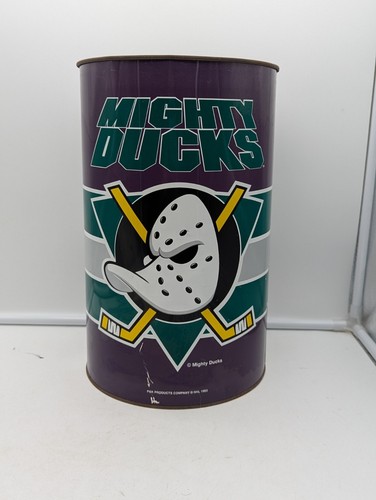 Vintage Mighty Ducks Tin Metal Trash Can Waste Bin NHL Rare P & K 1993 ...
