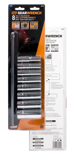GearWrench 1/2 In SAE Deep Socket Set 8 Piece 6 Pt Organizer Rail Model ...