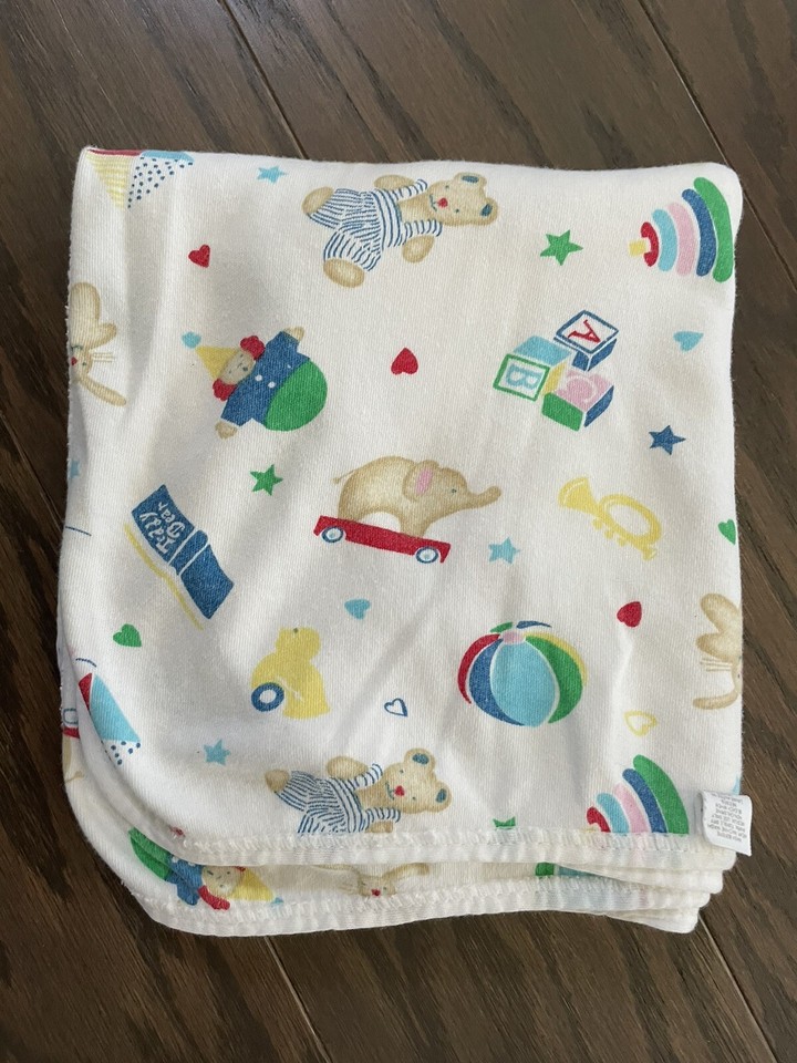 Vtg Carters Bear White Kite Toys Heart Star Blocks Clown Baby Receiving ...