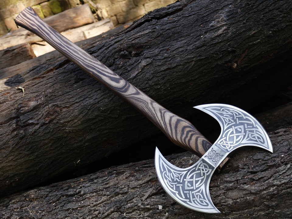 Double Head Axe Carbon Steel Blade Viking Axe Tomahawk Axe W/L/SheathBL ...