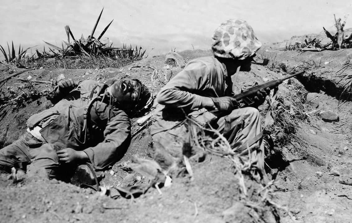 WW2 WWII Photo US Marine Pacific Island M1 Carbine USMC World War Two ...
