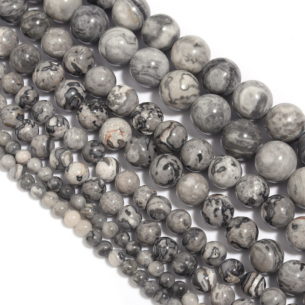 Natural Stone Gray Map Jasper Round Spacer Bead for Jewelry Making 4 6 ...