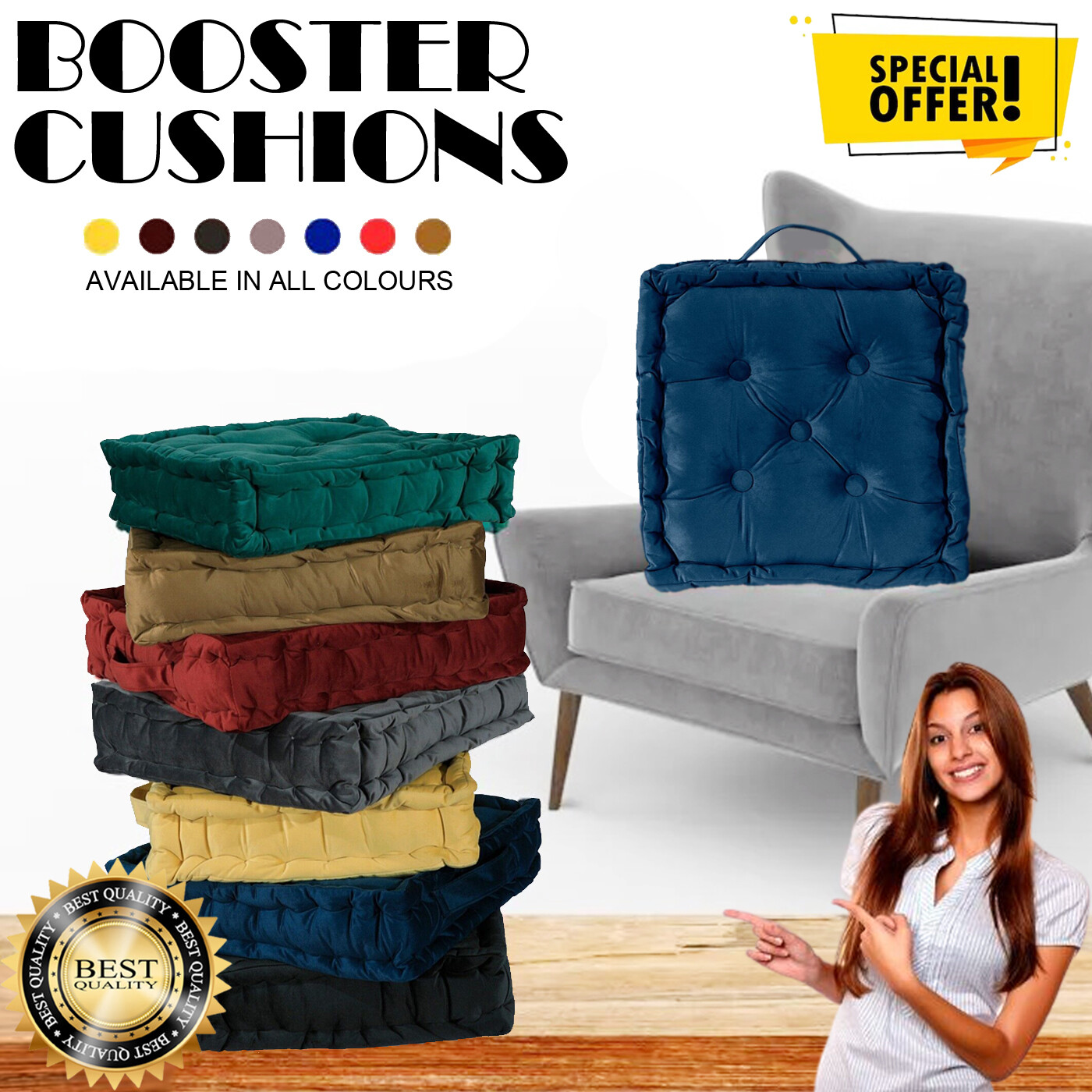Armchair Booster Cushion Seat Pad Floor Chair Riser Cushion Thick ...