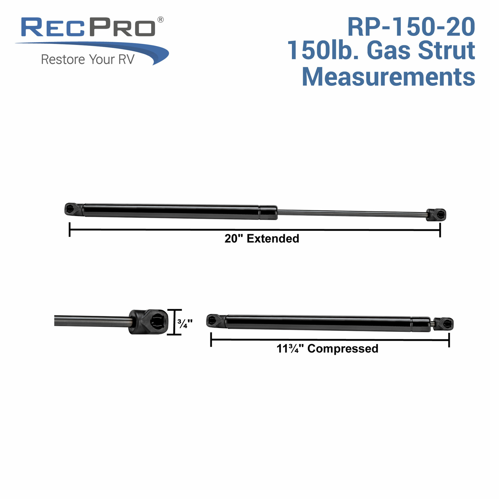 Gas Strut 20" And 150 Lbs Spring Rod Suspa C16-17566 RV Cargo Door 2 ...