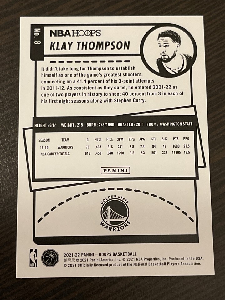 Klay Thompson 2021-22 Panini NBA Hoops Purple #8 NBA Golden State Card ...
