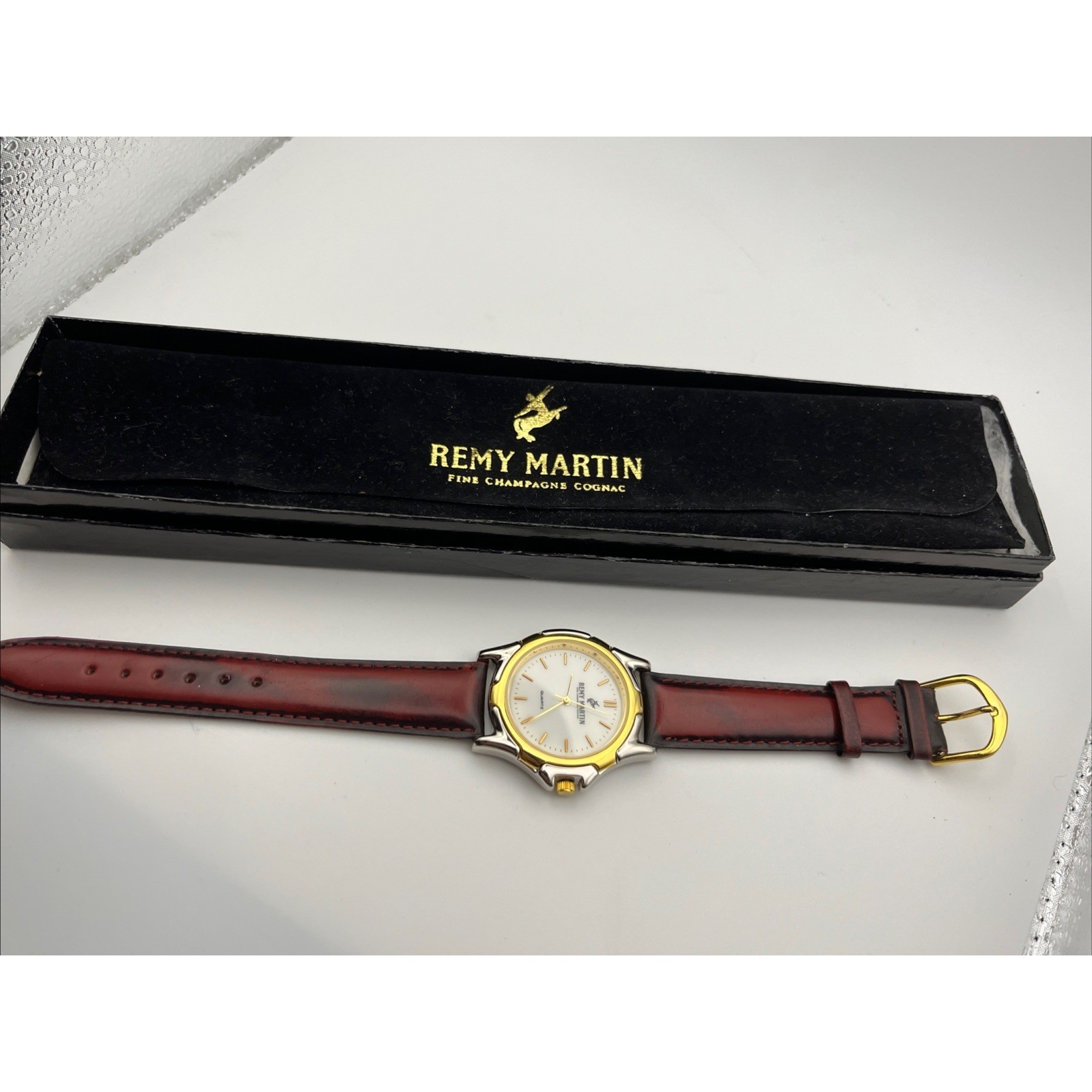 Remy Martin Quartz Watch Gold Tone Bezel Brown Leathe… - Gem