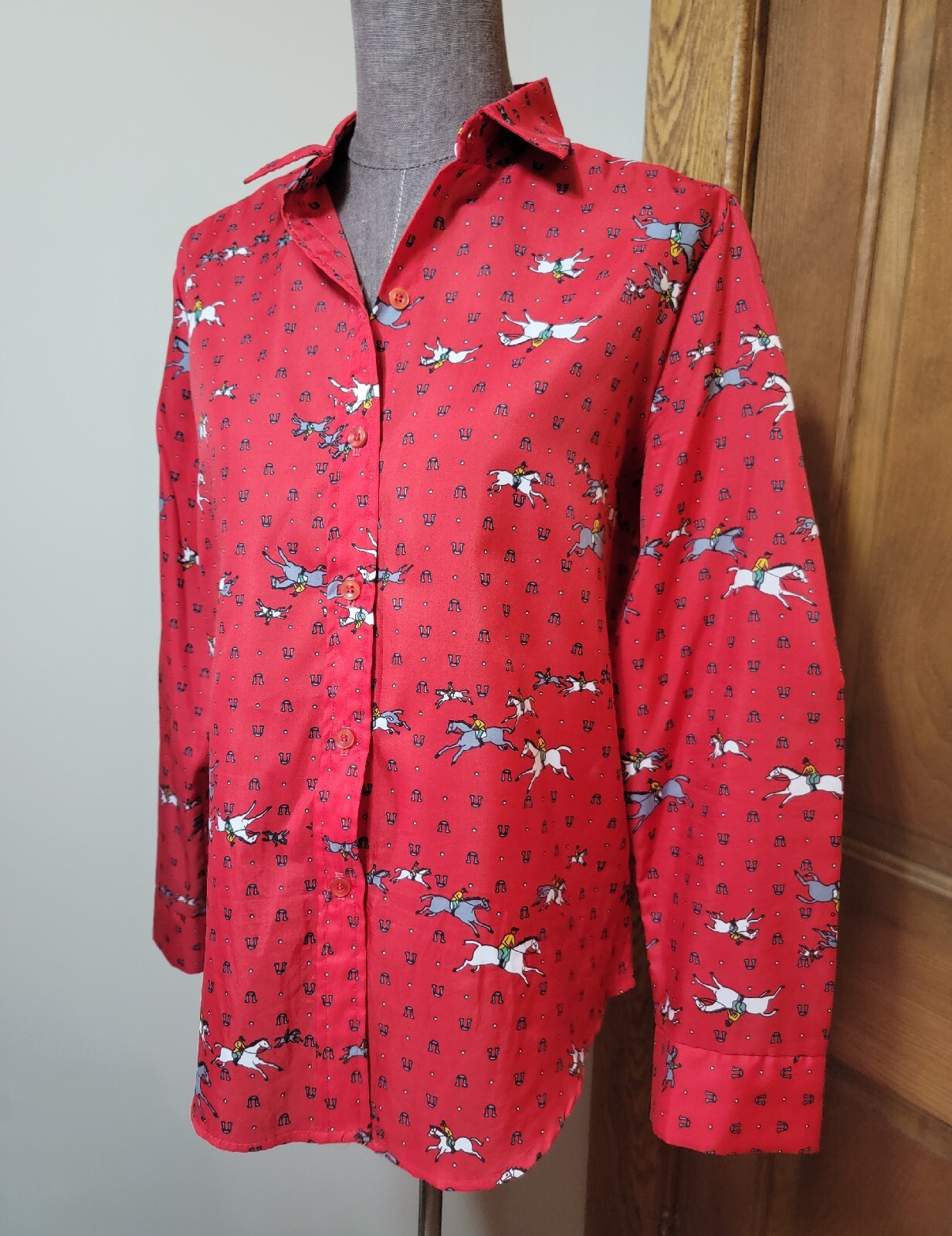 Vintage Western Shirt Women’s Size 15/16 Red Horse Racing Button Front ...