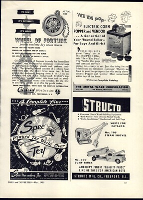 1953 PAPER AD Structo Trucks See 'Em Pop Corn Popper Spec-Toy Musical ...