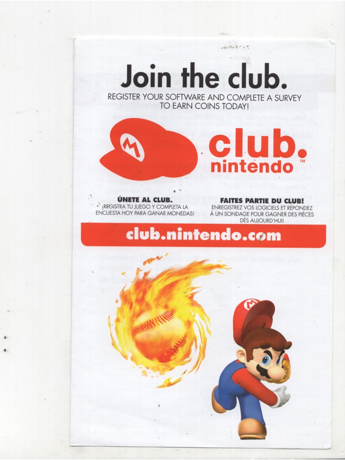 Mario Super Sluggers Club Nintendo Wii INSERT ONLY Authentic Original ...
