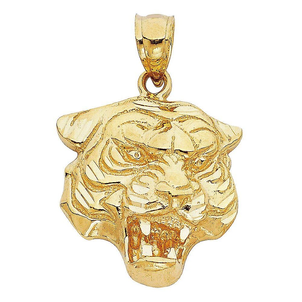 14K Yellow Gold Tiger Charm Pendant with 1.2mm Box Chain Necklace | eBay