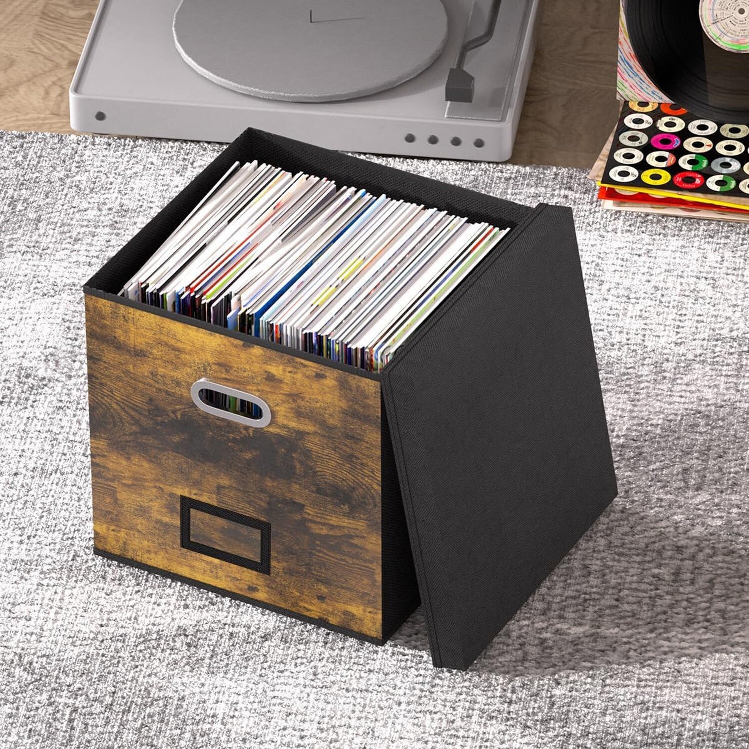 Vinyl Record Storage Box, Vinyl Record Case Set of 2, Stackable Vinyl ...