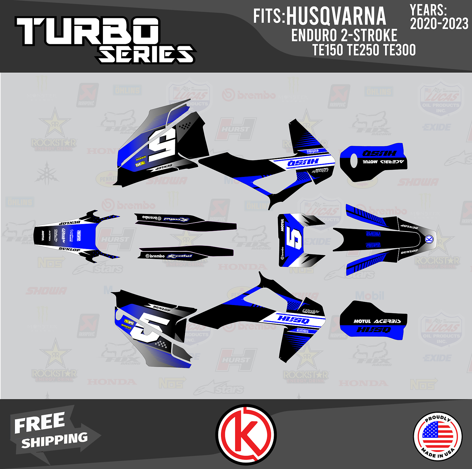 Graphics Kit for Husqvarna TE150 TE250 TE300 2020-2023 Turbo-Blue | eBay