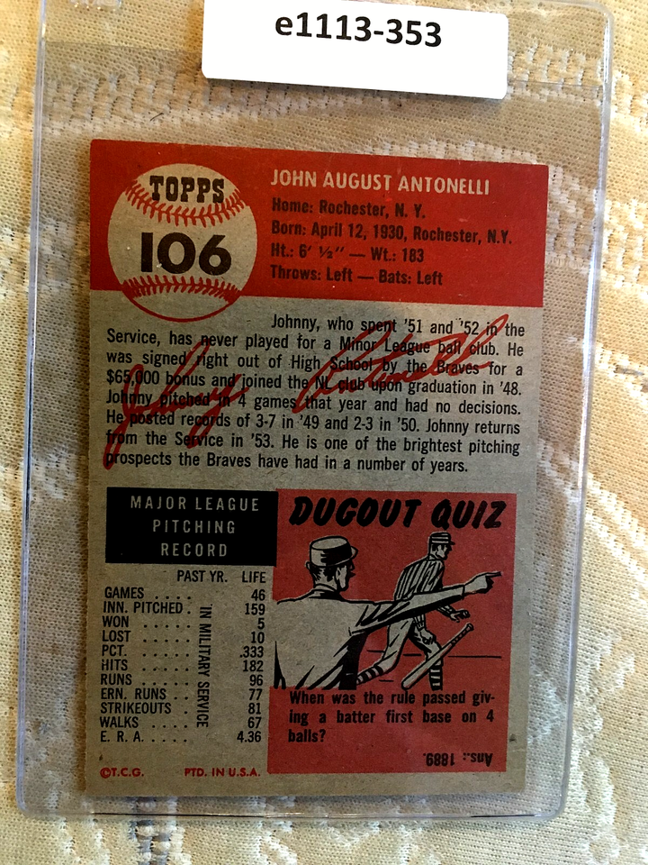 1953 TOPPS JOHN ANTONELLI #106 NMT | eBay