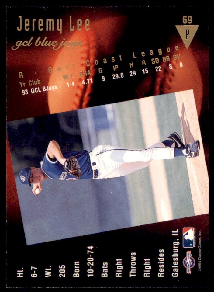 1994 Classic Best Gold Jeremy Lee GCL Blue Jays #69 1101 | eBay
