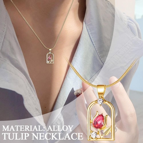 Women's Tulips Flower Pendant Necklace Silver Gold Chain-Jewelry ...
