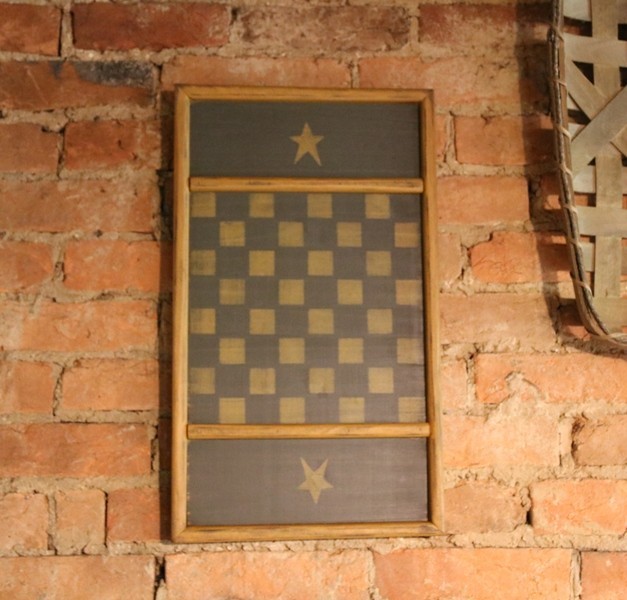 Primitive Handmade Wood Checkerboard Framed Green Mustard Stars ...