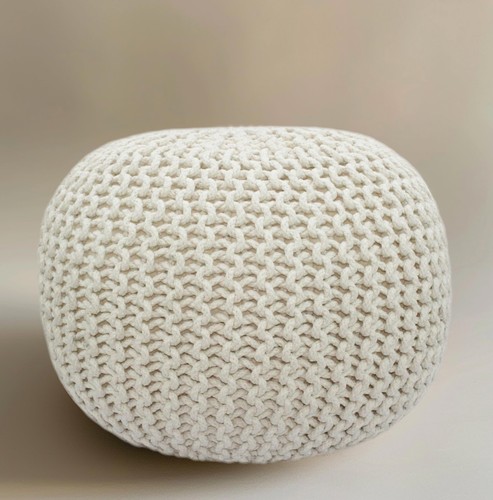 Round Dori Pouf - Cotton Braid Cord Cable Knitted Ottoman - Foot Stool ...