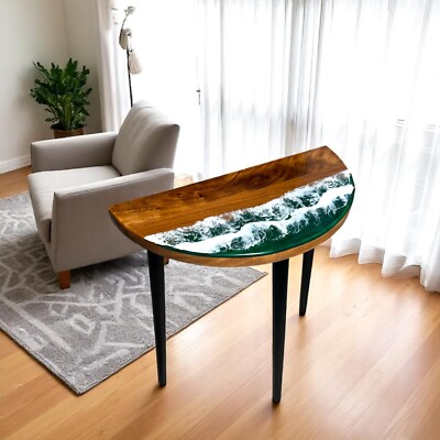 24"x12" Semi Circle Epoxy Resin Coffee End Tables Console Bar Desk ...
