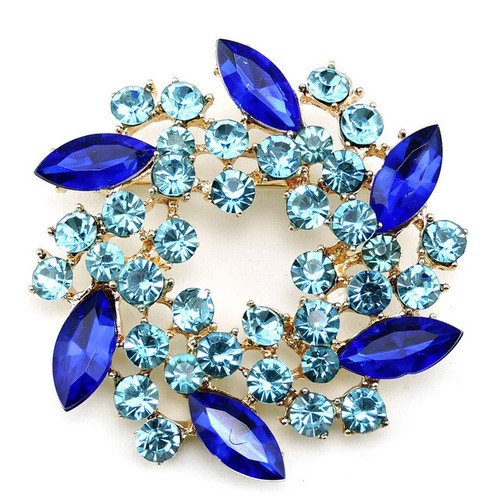 BROOCH Circular Blue Rhinestone Crystal Pin-on Brooch Mothers Day Gift ...