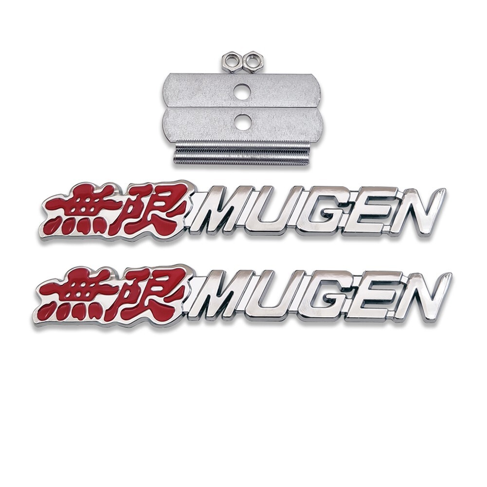 Chrome&Red MUGEN Logo Front Grille Emblem + Car Lid Bagde Metal Sticker ...