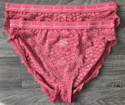 2 x Ladies High Leg Briefs Raspberry Pink Lace 'Love' waistband M*S ...