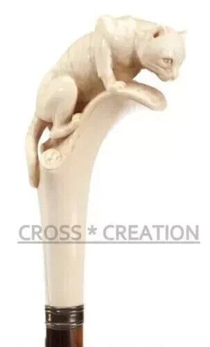 Cat Head Handle Carved Wooden Walking Stick Cane new handmade gift ...