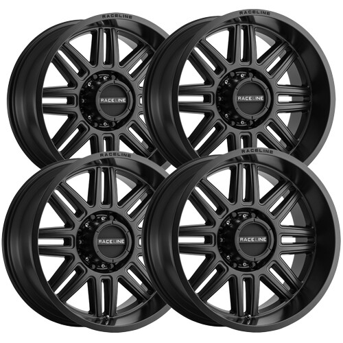 (Set of 4) Raceline 948B Split 16x8 6x5.5" +0mm Satin Black Wheels Rims ...