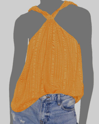 $380 Frame Women Orange Draped Textured Twist Silk Sleeveless Halter ...